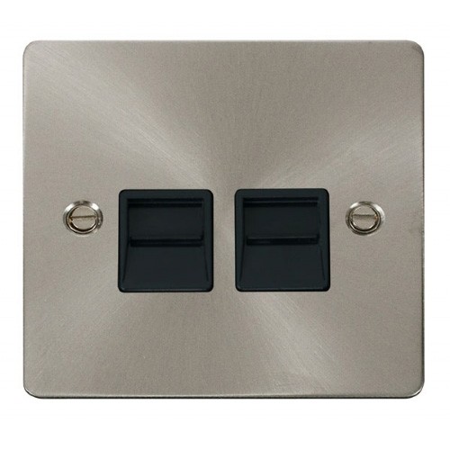 Click Define Brushed Steel Flat Plate Twin Telephone Socket Secondary ...