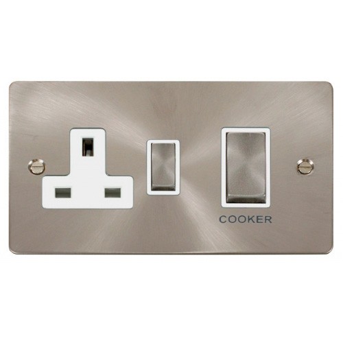 Click Define Brushed Steel Flat Plate Ingot 45A Double Pole Switch and 13A Switched Socket with ...