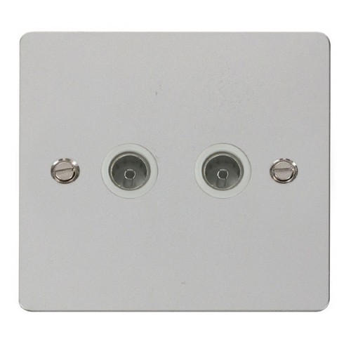 Click Define Polished Chrome Flat Plate 2 Gang Coaxial Socket with ...