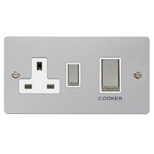 Click Define Polished Chrome Flat Plate Ingot 45A Double Pole Switch and 13A Switched Socket ...