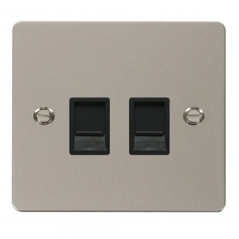 Click Define Pearl Nickel Flat Plate Twin RJ45 Socket with Black Insert ...