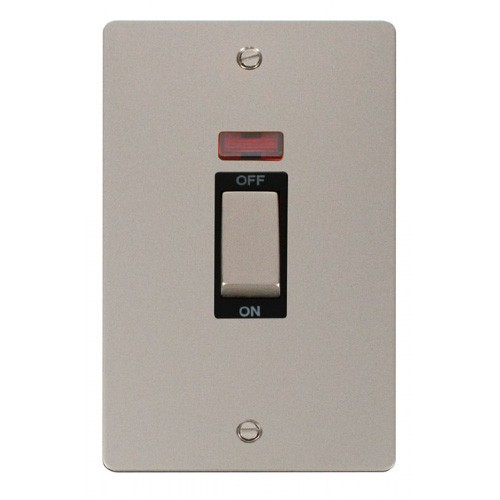 Click Define Pearl Nickel Flat Plate Ingot 2 Gang 45A Double Pole Switch With Neon with Black ...