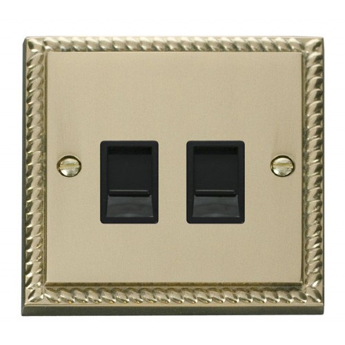 Click Deco Georgian Cast Brass Twin RJ45 Socket Outlet with Black ...