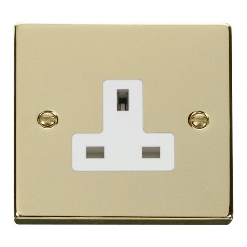 Click Deco Victorian Polished Brass 1 Gang 13A Socket Outlet with White ...