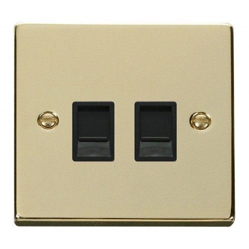 Click Deco Victorian Polished Brass Twin RJ45 Socket Outlet with Black ...