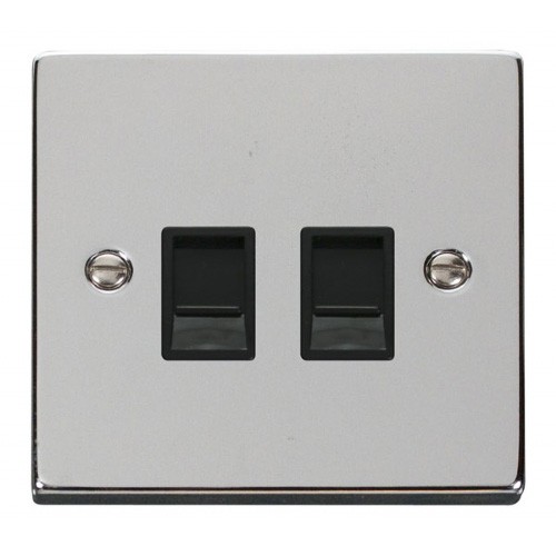 Click Deco Victorian Polished Chrome Twin RJ45 Socket Outlet with Black ...
