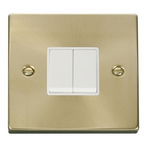 Click Deco Victorian Satin Brass 2 Gang 2 Way 10AX Switch with White ...