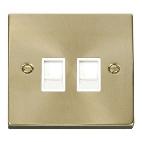 Click Deco Victorian Satin Brass Twin RJ45 Socket Outlet with White ...