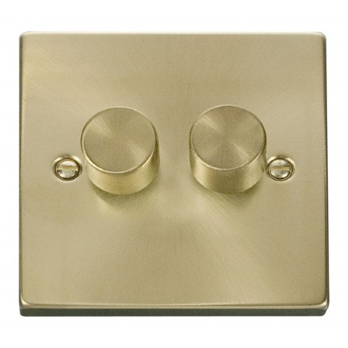 Click Deco Victorian Satin Brass 2 Gang 2 Way 400Va Dimmer Switch with ...