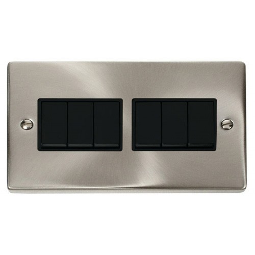 Click Deco Victorian Satin Chrome 6 Gang 2 Way 10AX Switch with Black ...