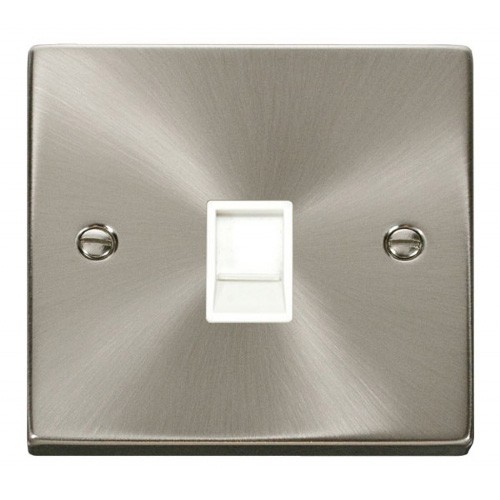 Click Deco Victorian Satin Chrome Single RJ45 Socket Outlet with White ...