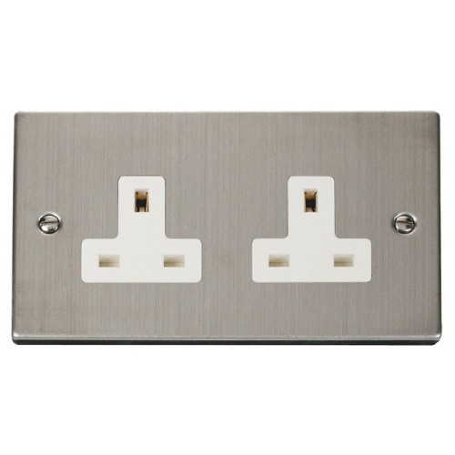 Click Deco Victorian Stainless Steel 2 Gang 13A Socket Outlet with ...