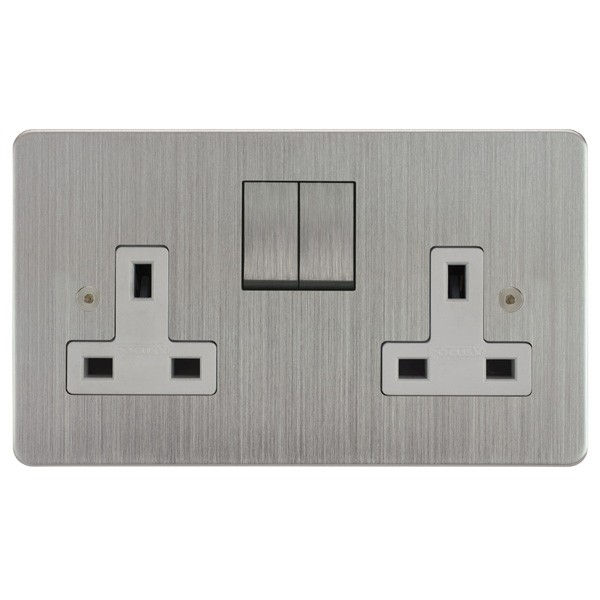 Focus SB Horizon HSC18.2W 2 gang 13 amp switched socket in Satin Chrome ...