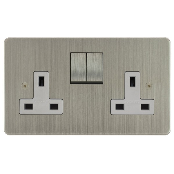 Focus SB Horizon HSN18.2W 2 gang 13 amp switched socket in Satin Nickel ...