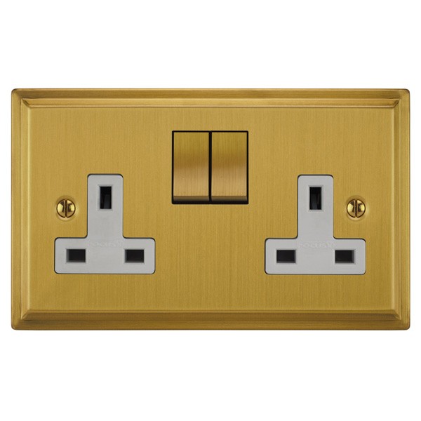 Focus SB Sheraton SSB18.2W 2 gang 13 amp switched socket in Satin Brass ...