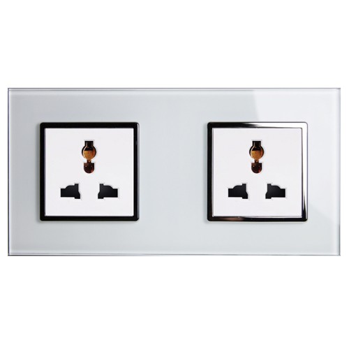 The Retrotouch 13A Dual Double Multifunction Plug Socket White Chrome ...