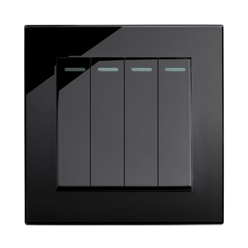 Retrotouch Mechanical Light Switch 4 gang 2 Way Black Full Glass at UK ...