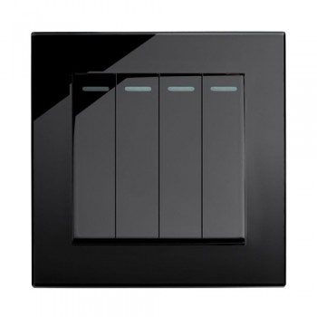 Retrotouch Mechanical Light Switch 4 gang 2 Way Black Full Glass at UK Electrical Supplies