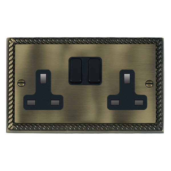 Hamilton Cheriton Georgian Antique Brass 2 Gang 13A Double Pole ...