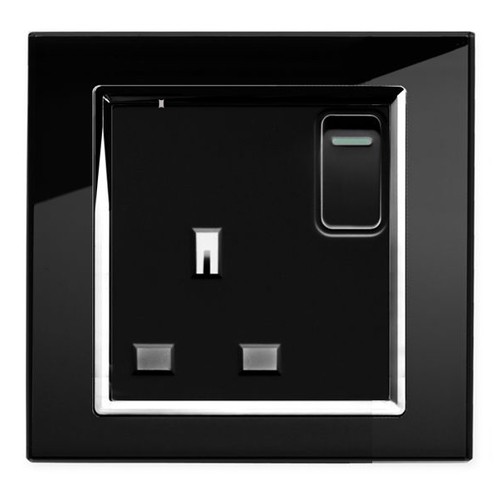 Retrotouch Crystal Black Chrome Trim 13A Single Switched Socket | UKES