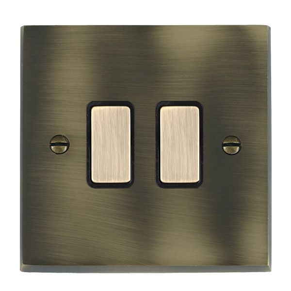 Hamilton Cheriton Victorian Antique Brass 2 Gang 250W/210VA Multi-Way ...