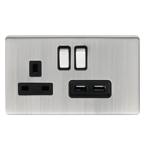 Eurolite Low Profile Concealed Fix Satin Nickel 13A Switched Socket and ...