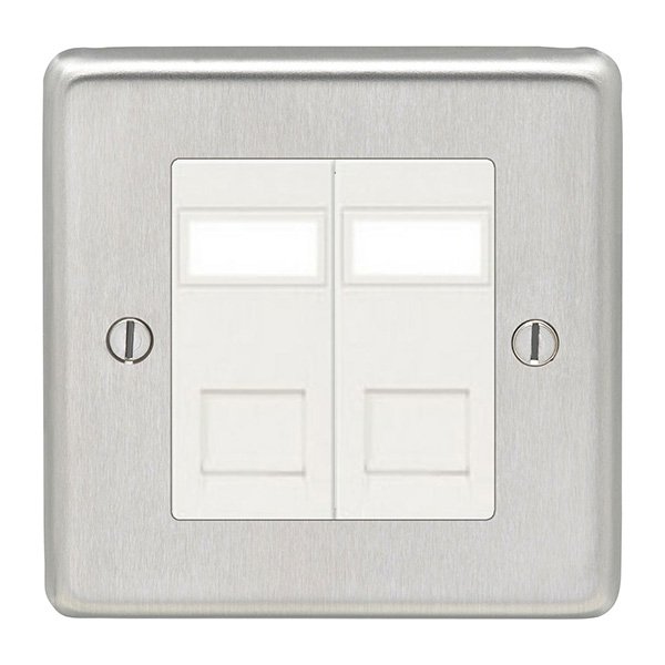 Eurolite Stainless Steel Satin Stainless 2 Gang Data Socket with White ...
