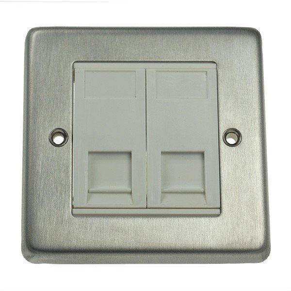 Eurolite Stainless Steel Satin Stainless 2 Gang Data Socket with White ...