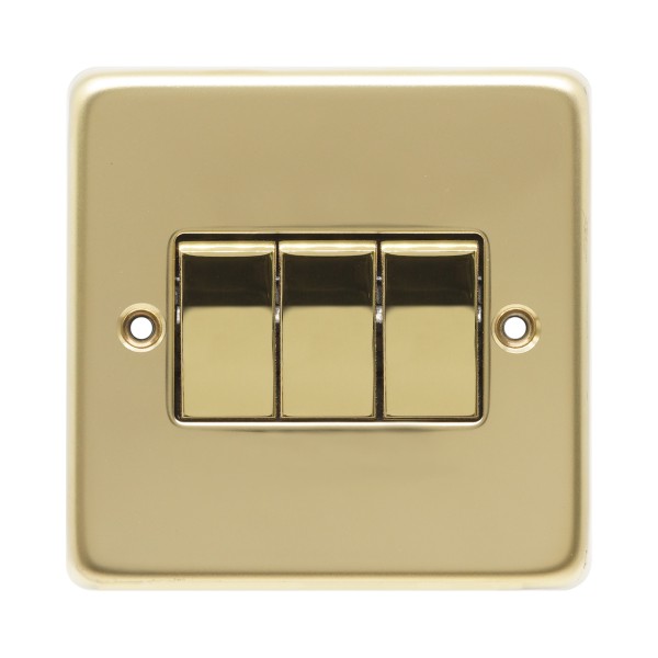 Eurolite Stainless Steel Polished Brass 3 Gang 10amp 2way Switch with ...
