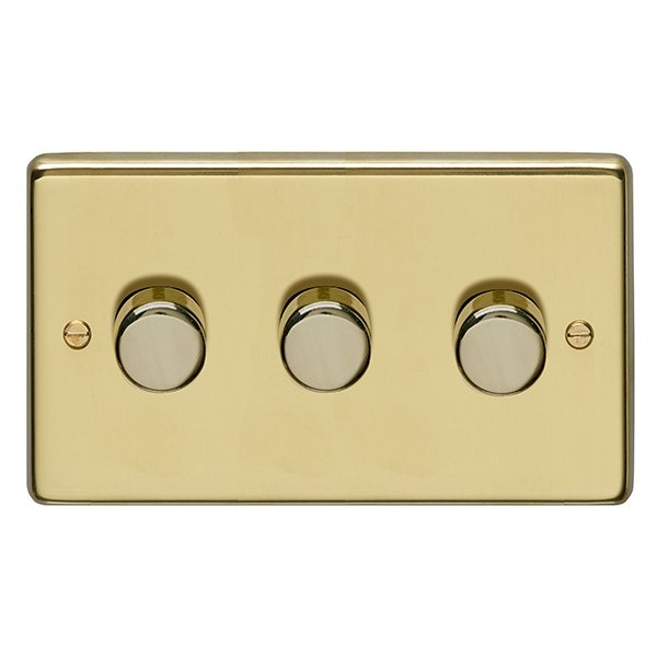 Eurolite Stainless Steel Polished Brass 3 Gang 120w LED Dimmer Switch ...