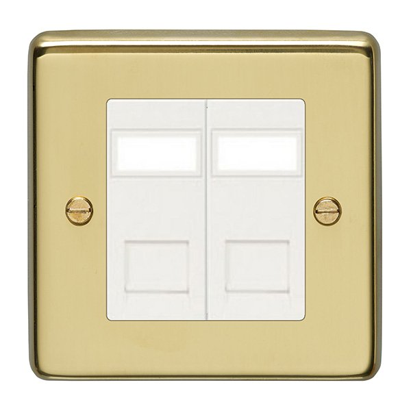 Eurolite Stainless Steel Polished Brass 2 Gang Data Socket with White ...