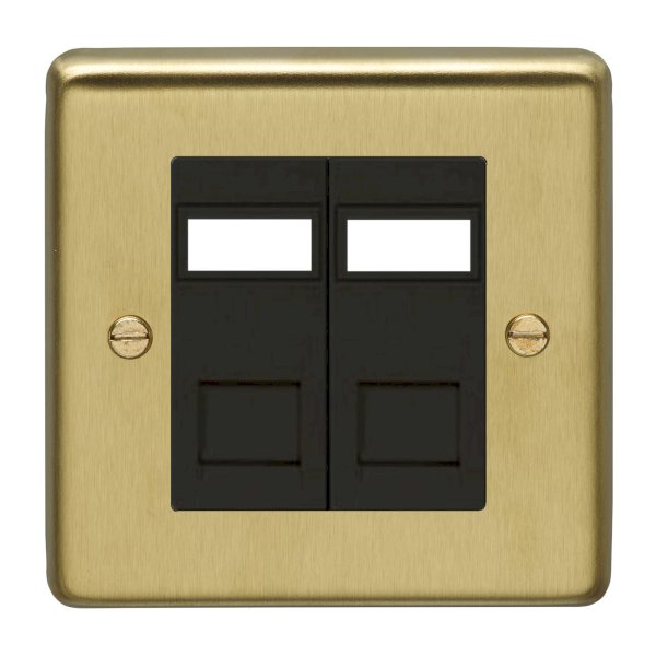 Eurolite Stainless Steel SB2RJ45-B Satin Brass 2 Gang Data Socket with ...