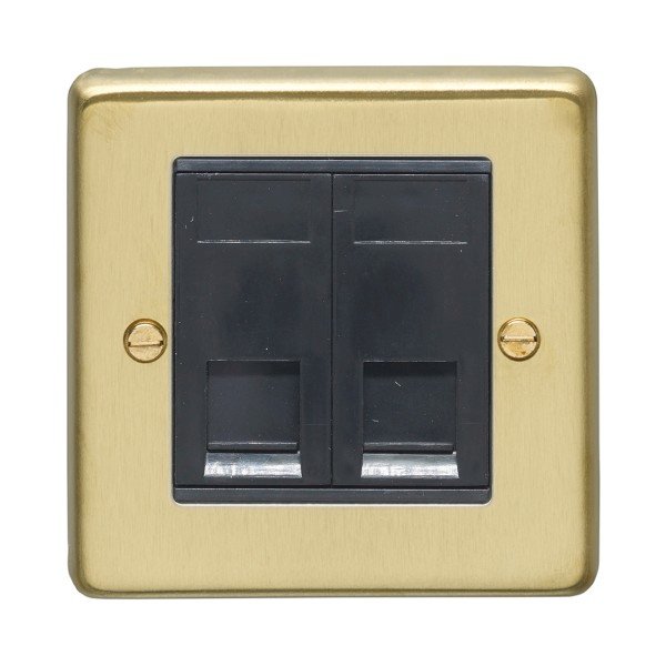 Eurolite Stainless Steel SB2RJ45-B Satin Brass 2 Gang Data Socket with ...