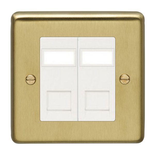 Eurolite Stainless Steel Satin Brass 2 Gang Data Socket with White ...