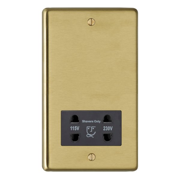 Eurolite Stainless Steel Satin Brass 2 Gang Dual Voltage Shaver Socket ...