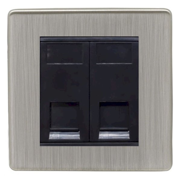 Eurolite Concealed 6mm Satin Nickel 2 Gang RJ45 Data Socket with Black ...