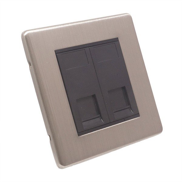 Eurolite Concealed 6mm Satin Nickel 2 Gang RJ45 Data Socket with Black ...
