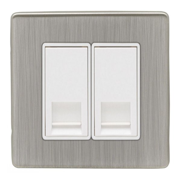 Eurolite Concealed 6mm Satin Nickel 2 Gang RJ45 Data Socket with White ...
