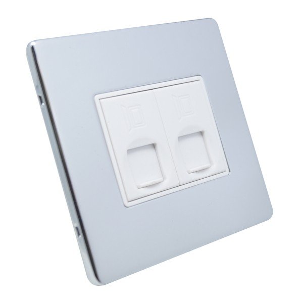 Eurolite Concealed 6mm Polished Chrome 2 Gang RJ45 Data Socket with ...