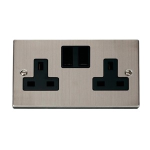 Click Double 13amp Stainless Steel Socket with Black Inserts, Switches ...
