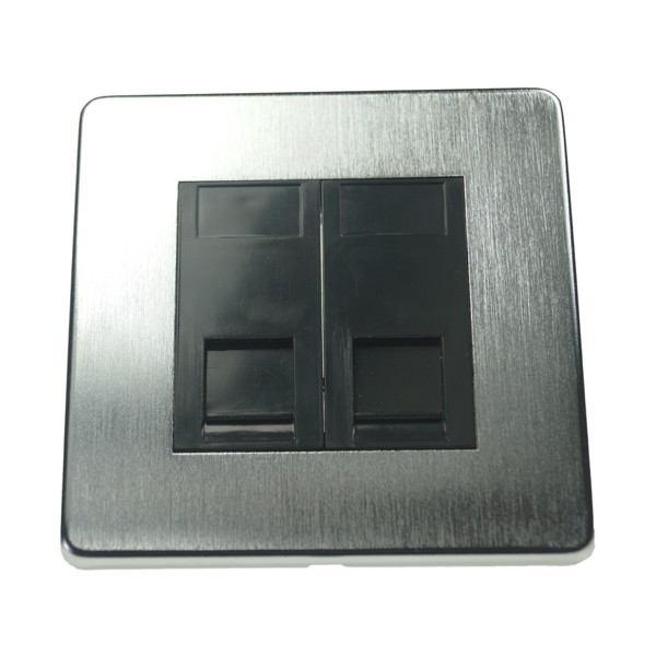 Eurolite Concealed Fix Flat Plate Satin Chrome 2 Gang Data Socket with ...