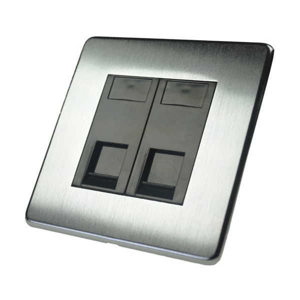 Eurolite Concealed Fix Flat Plate Satin Chrome 2 Gang Data Socket with ...