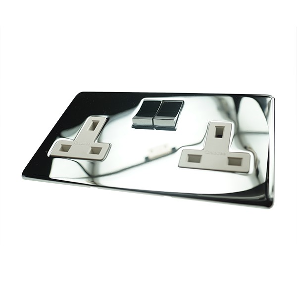 Eurolite Concealed Fix Flat Plate Polished Chrome 2 Gang 13amp Double ...
