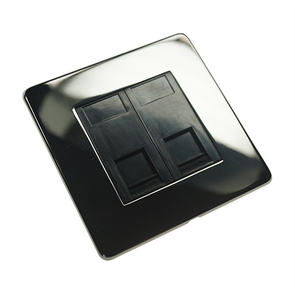 Eurolite Concealed Fix Flat Plate Black Nickel 2 Gang Data Socket with ...