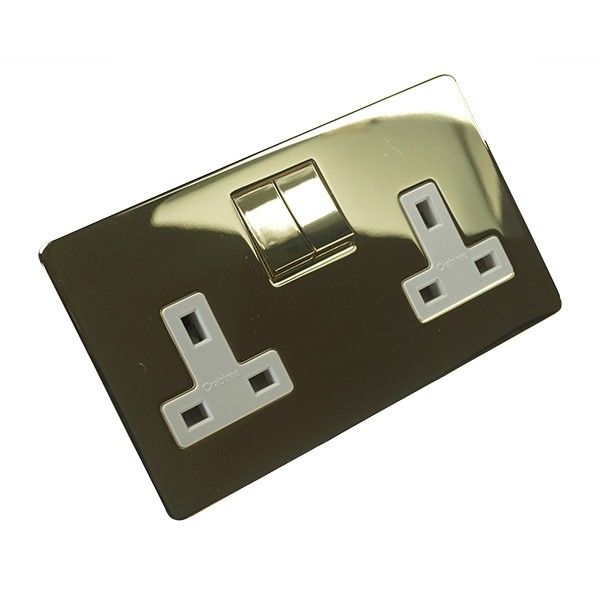 Eurolite Concealed Fix Flat Plate Polished Brass 2 Gang 13amp Double ...