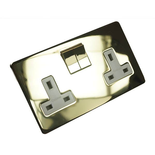 Eurolite Concealed Fix Flat Plate Polished Brass 2 Gang 13amp Double ...