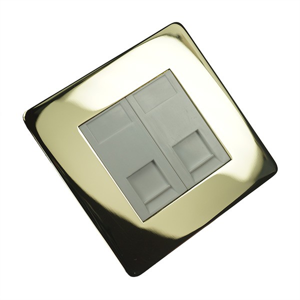 Eurolite Concealed Fix Flat Plate Polished Brass 2 Gang Data Socket ...
