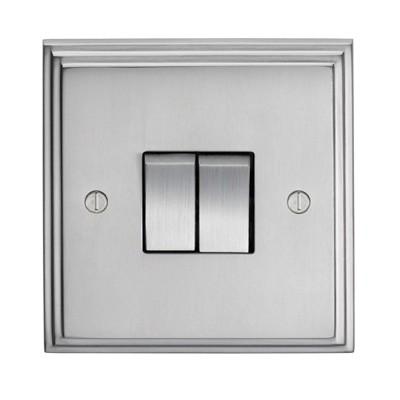 Eurolite Stepped Edge SSC2SW Satin Chrome 2 Gang 10amp 2way Switch with ...
