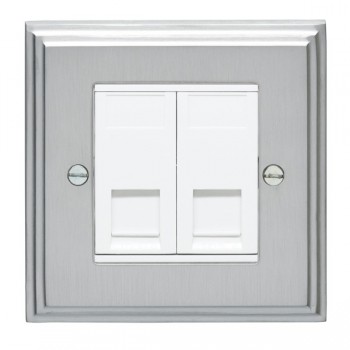 Eurolite Stepped Edge Satin Chrome 2 Gang Data Socket with White Insert ...