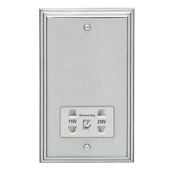 Eurolite Stepped Edge Satin Chrome 2 Gang Dual Voltage Shaver Socket ...